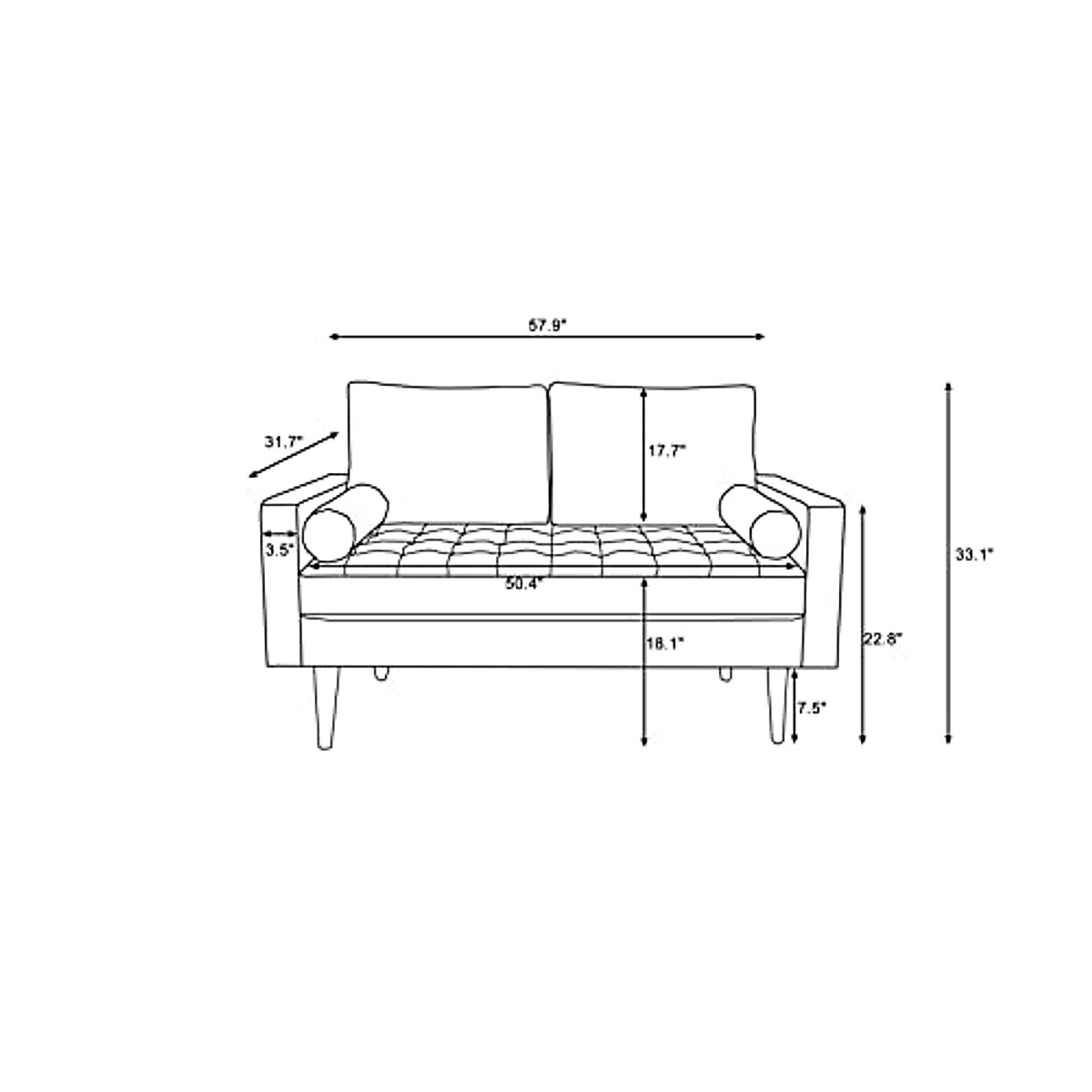 Meeyar Couches for Living Room 58'' Small Couch for Small Spaces Loveseat Small Couch for Bedroom Comfy Sofas for Living Room,Office,and Apartment,Aqua