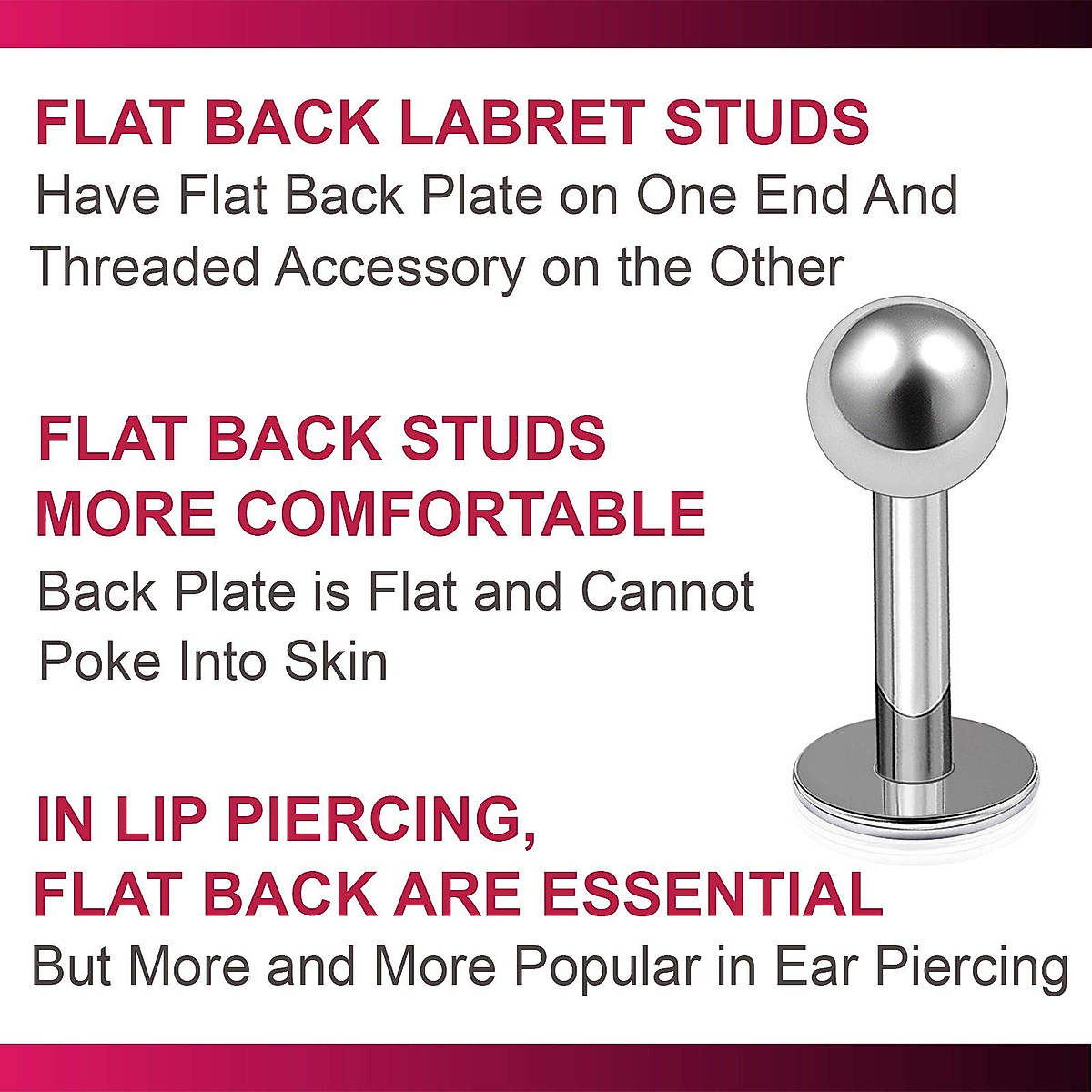 bodyjewellery 4pcs 16g Labret Lip Stud Monroe Cartilage Tragus Helix Earring Snake Bites Conch Spider Bites Piercing 3mm Ball - 6mm