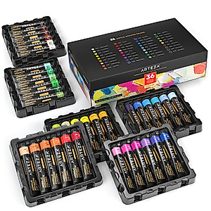 Arteza Acrylic Gouache Paint, Acrylic Paint Set of 36 Basic Colors, Matte Finish, (0.74 oz, 22 ml) Tubes, Art Supplies for Professional Artists and Beginners
