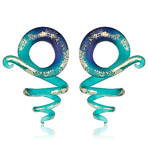 KUBOOZ COOEAR Glass Taper Treble Spiral Green Plugs Ear Gauges Hanger 1 Pair 2G-00G Stretchers Flesh Expander, 10 pounds