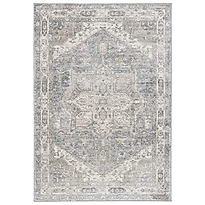 SAFAVIEH Brentwood Collection Area Rug - 9' x 12', Grey & Beige, Medallion Distressed Design, Non-Shedding & Easy Care, Ideal for High Traffic Areas in Living Room, Bedroom (BNT852F)