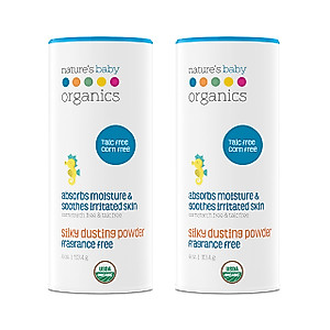 Nature's Baby Organics Baby Powder Corn Free/Talc Free Diaper Dusting Powder with Aloe Soft Gentle 100% Organic Baby Powder Hypoallergenic Fragrance Free, 4 oz Each, 2 Pack