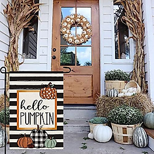 Fall Garden Flag Hello Pumpkin Sign 12 x 18 Inch Double Sided Autumn Farmhouse Seasonal Yard Outdoor Thanksgiving Decor DF082