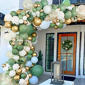 141Pcs Sage Green Balloon Arch Garland Kit & Electric Balloon Pump, Green - White - Confetti Clear - Gold - Balloons For Oh Baby Shower Bridal Shower Wedding Birthday Housewarming Party Decorations