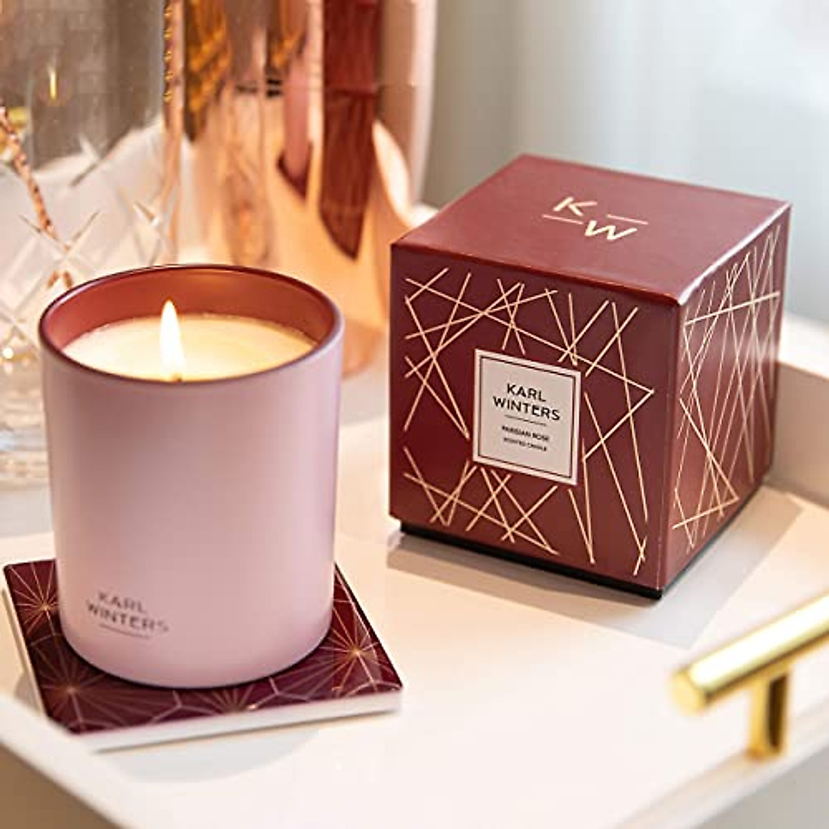 Parisian Rose Candle | Luxury Candle for Home | Rose Floral Scent | High End Candle Made With Premium Rose Oils | Matte Pink 8 oz. Jar | Gold Lid | Karl Winters Co (Rose + Gold)