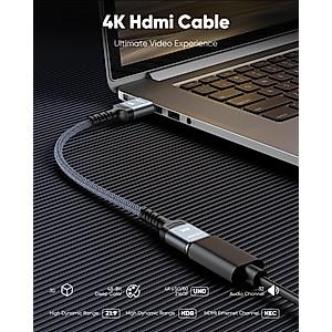 Highwings 4K Short HDMI Cable 18Gbps, 1.5FT 2.0 4K@60Hz HDMI Braided Cord-Supports (4K 60Hz HDR,Video 4K 2160p 1080p 3D HDCP 2.2 ARC-Compatible with Ethernet PS4/3 4K Monitor Projector ect