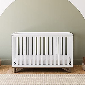 Graco Storkcraft Santa Monica 5-in-1 Convertible Crib (White with Vintage Driftwood) – GREENGUARD Gold Certified, Modern Design, Two-Tone Baby Crib, Converts to Toddler Bed, Daybed and Full-Size Bed