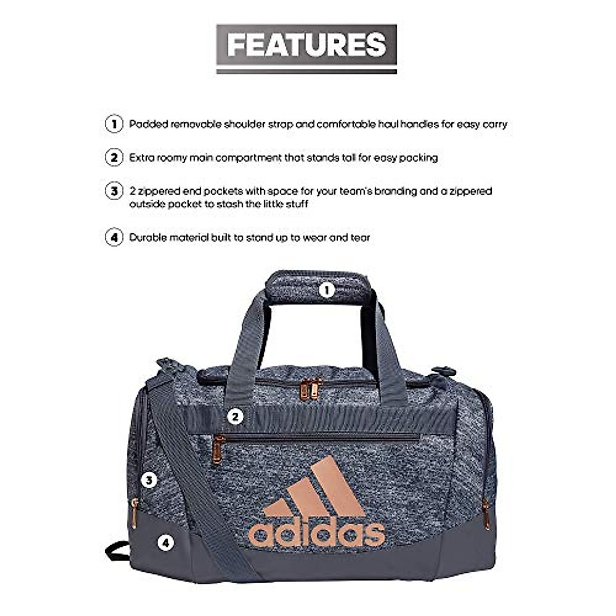 adidas Unisex Defender 4 Small Duffel Bag, Jersey Onix Grey/Rose Gold/Onix Grey, One Size