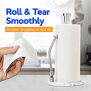 Skyway Goods - Stainless Steel Paper Towel Holder, Paper Towel Stand with Weighted Anti-Slip Base, Sleek Kitchen Countertop Paper Towel Holder, Space-Saving Paper Towel Holder, Light Marble Base