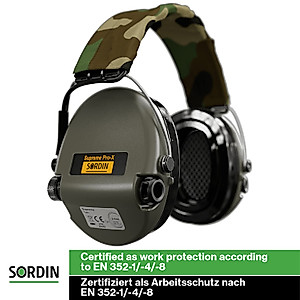 Sordin Supreme Pro-X Ear Defenders for Hunting & Shooting - Active & Electronic - Camo Band & Gel Kits - Green Ear Muffs