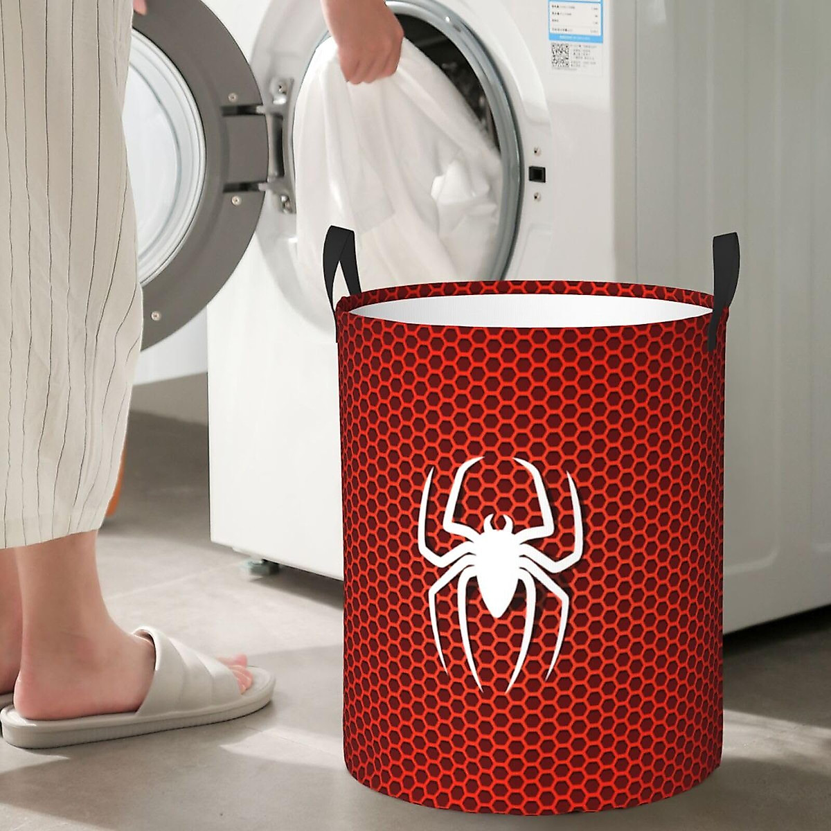 Red Spider Skin Pattern Superhero Waterproof Foldable Laundry Hamper Bucket Laundry Room Basket for College Student Storage Pillows Blankets Living Room Bathroom Home Decor