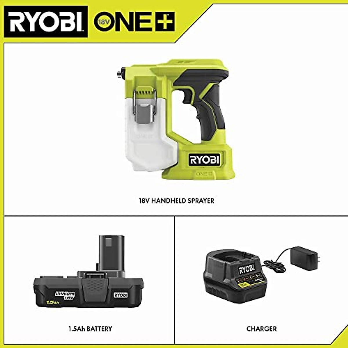 Ryobi One 18V Cordless Handheld Sprayer Kit with (1) 1.5 Ah Battery and Charger