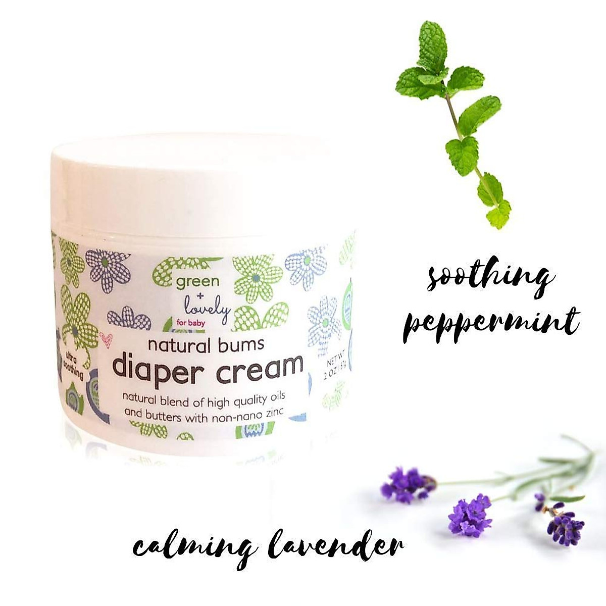 Natural Bums Diaper Rash Cream (Chemical Free), Made with Organic Shea Butter & Coconut. Calming Lavender Chamomile. Non-nano. High Grade.