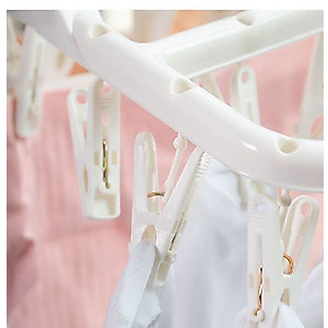 Foshine Clothes Drying Racks Foldable Clip Hangers Drip Hanger Plastic with 32 Drying Clips Wind-Proof Hook Underwear Hanger with Clips Plastic Laundry Clip for Socks Bras Blue (White)