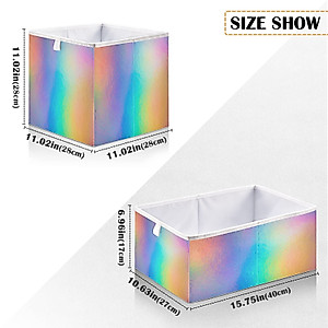 Blueangle Rainbow Holographic Paper Cube Storage Bin, 11 x 11 x 11 in, Large Collapsible Organizer Storage Basket for Home Décor（1076）