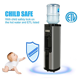 Vilobos Top Loading Water Dispenser Hot/Cold Water Cooler Dispenser-Holds 3 or 5 Gallon Bottles, Child Safety Lock,Removable Drip Tray for Home Office,Black