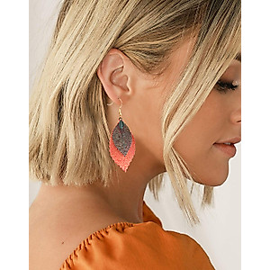 ATIMIGO 6 Pairs Metal Leaf Boho Dangle Earrings Colorful Pendant Drop Hook Statement Earrings Set for Women