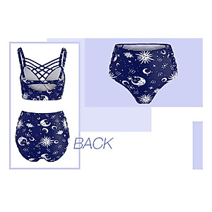 SevenDwarf Women's Sun Star Moon Lattice High Waisted Tankini Swimsuit Yellow