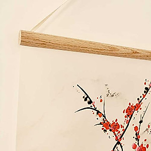 zhugege Plum Bossom Flower Painting,Wall Art for Living Room Bedroom,Chinese Traditional Meticulous Painting,Posters and Printing,Fixed Wooden Hanging Scroll (16”x32”) (16”x32”)