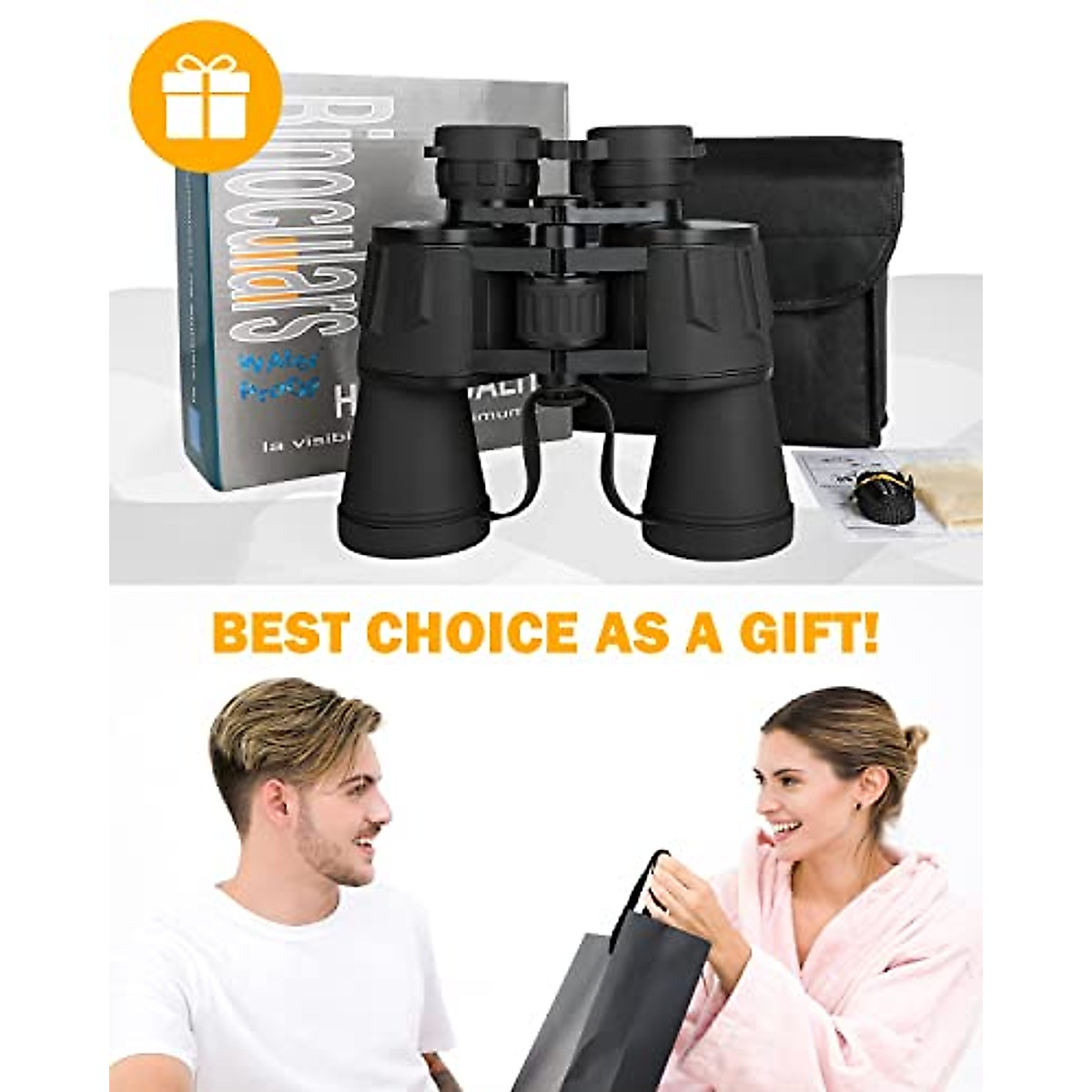 GOANDO 20x50 Binoculars for Adults and Kids High Power Compact Binoculars Large Waterproof Binoculars with Low Light Night Vision for Hunting Bird Watching Travel Sightseeing Outdoor Sports, Black