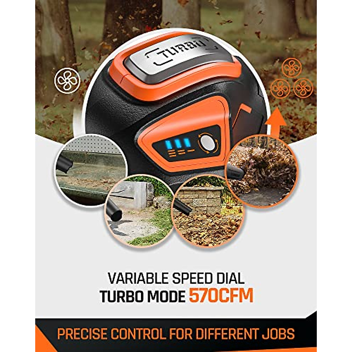 FIILPOW 40V 570CFM Leaf Blower, Brushless Leaf Blower Cordless with 2×4.0Ah Battery and Fast Charger, Turbo Mode and 3 Variable Speed Lock, Axial Fan, Blower for Lawn Care, Yard, Driveway, Walkway