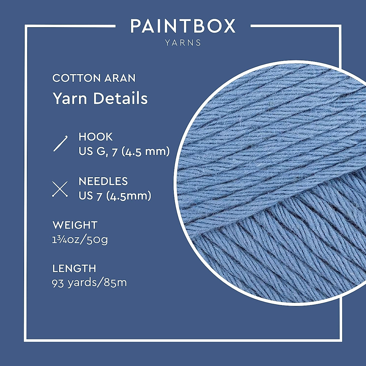 Paintbox Yarns 100% Cotton Aran Yarn 1.76oz (50g), 93 Yards (85m) - Dolphin Blue Worsted Wool for Crochet or Knitting - Soft, Lightweight for Clothes