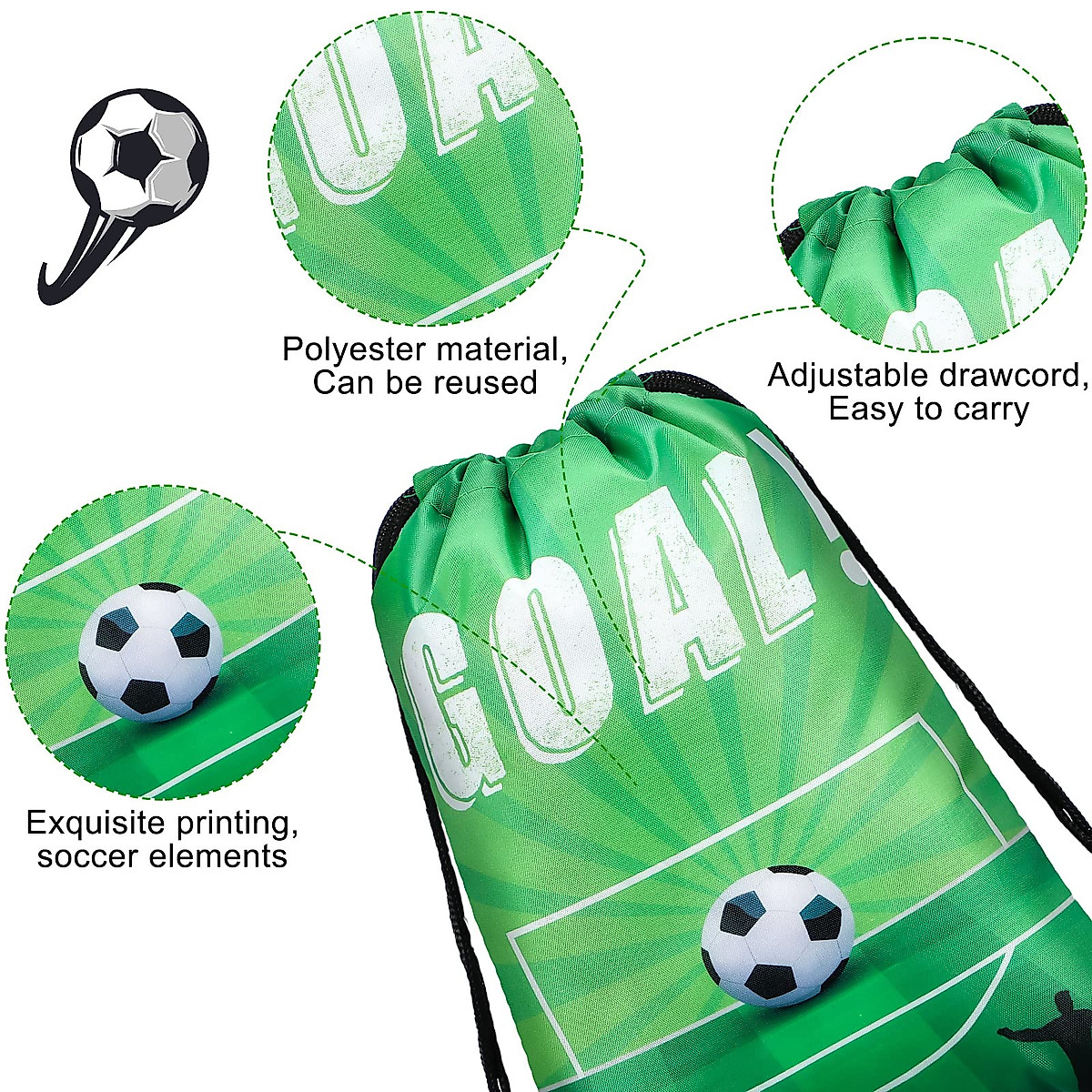 Shappy 12 Pcs Soccer Party Favor Bags Sports Party Drawstring Bags Candy Treat Reusable Cloth Bags Party Gift for Birthday Sports Party Soccer Football Basketball Baby Shower Decor Supplies (Soccer)