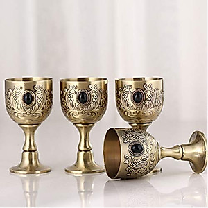 VIDAYA Chalice Goblet, Hand-Made Vintage Pure Copper Engraving Flower Pattern Metal Embossed Wine Copper Gemstone Cups Medieval Gothic Goblet 1.7oz 1-Pack