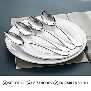 SANTUO Stainless Steel Teaspoon Set,12 Piece 6.7" Spoons Silverware,Dessert Spoons,Mirror Finish & Dishwasher Safe