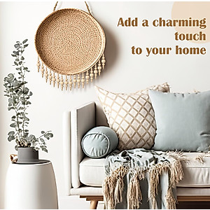 Soaoo 36 Pcs Christmas Jute Rope Tassels with 7 Wood Beads Jute Tassels for Crafts Boho Natural Wooden Bead Hanging Ornaments Decorations Christmas Tree DIY Farmhouse Rustic Minimalist Country Neutral