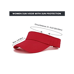 Womens Visor Hats Unisex Sun Visor Cotton Twill Adjustable Sun Caps Summer UV Protection Hat for Sports Red One Size