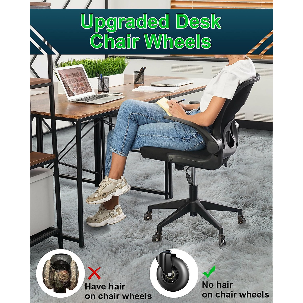 Rollerblade Office Chair Caster Wheels, Noise Free Chair Casters Set of 5 for Carpet, Hardwood Floor and Tile, Universal Fit for Most Chairs NOT Compatible for IKEA (Black)