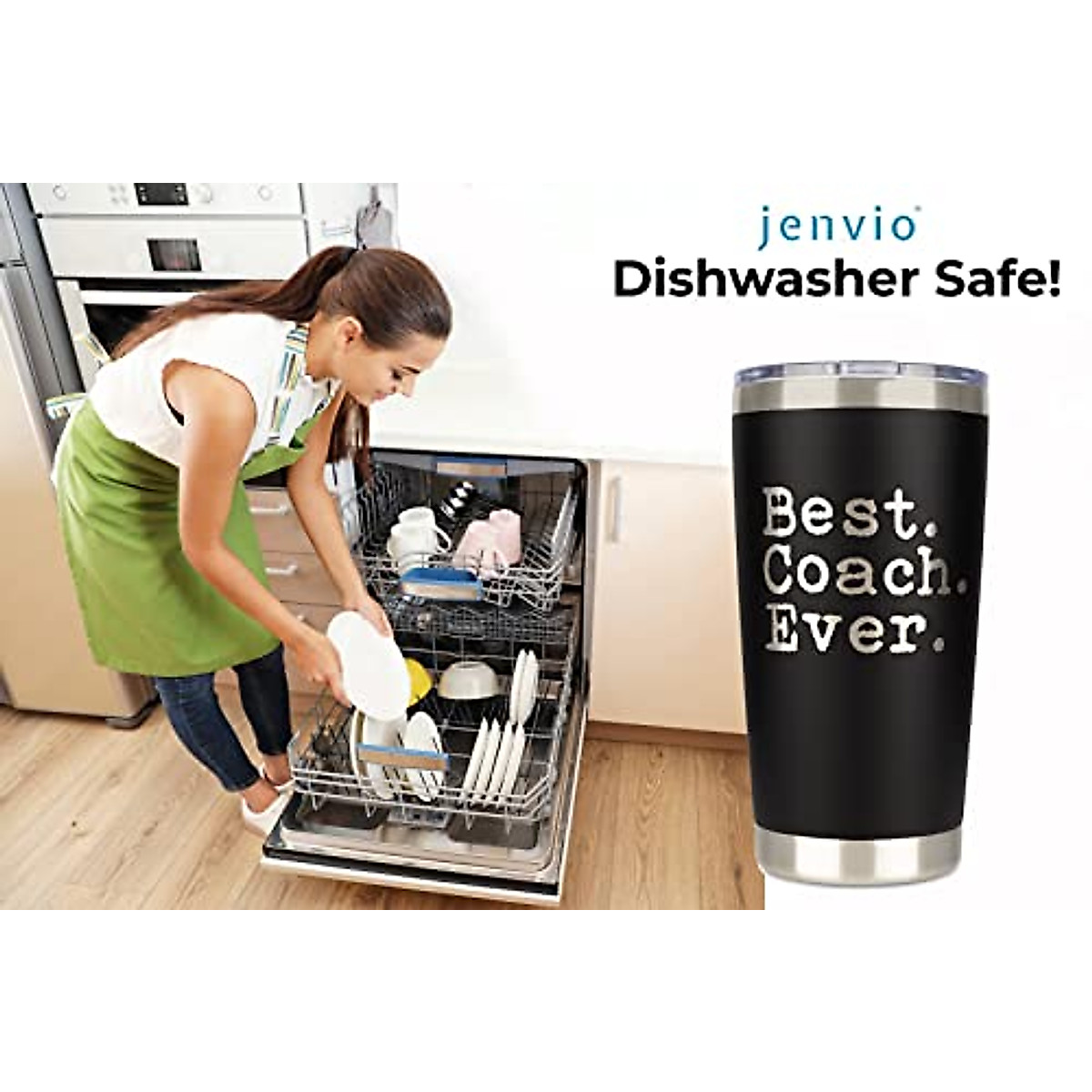 JENVIO Coach Gifts | Best Coach Ever | Stainless Steel Travel Tumbler Coffee Mug with 2 Lids and 2 Straws - Football | Soccer | Tennis Cross Country Appreciation (20 Ounce Black)