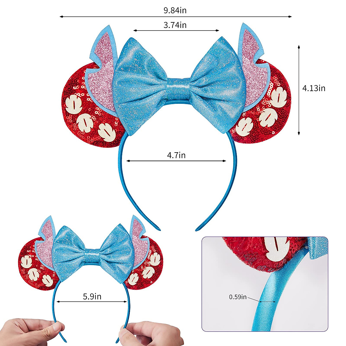FANYITY Mouse Ears, Sequin Mouse Ears Headband for Boys Girls Women (Red)