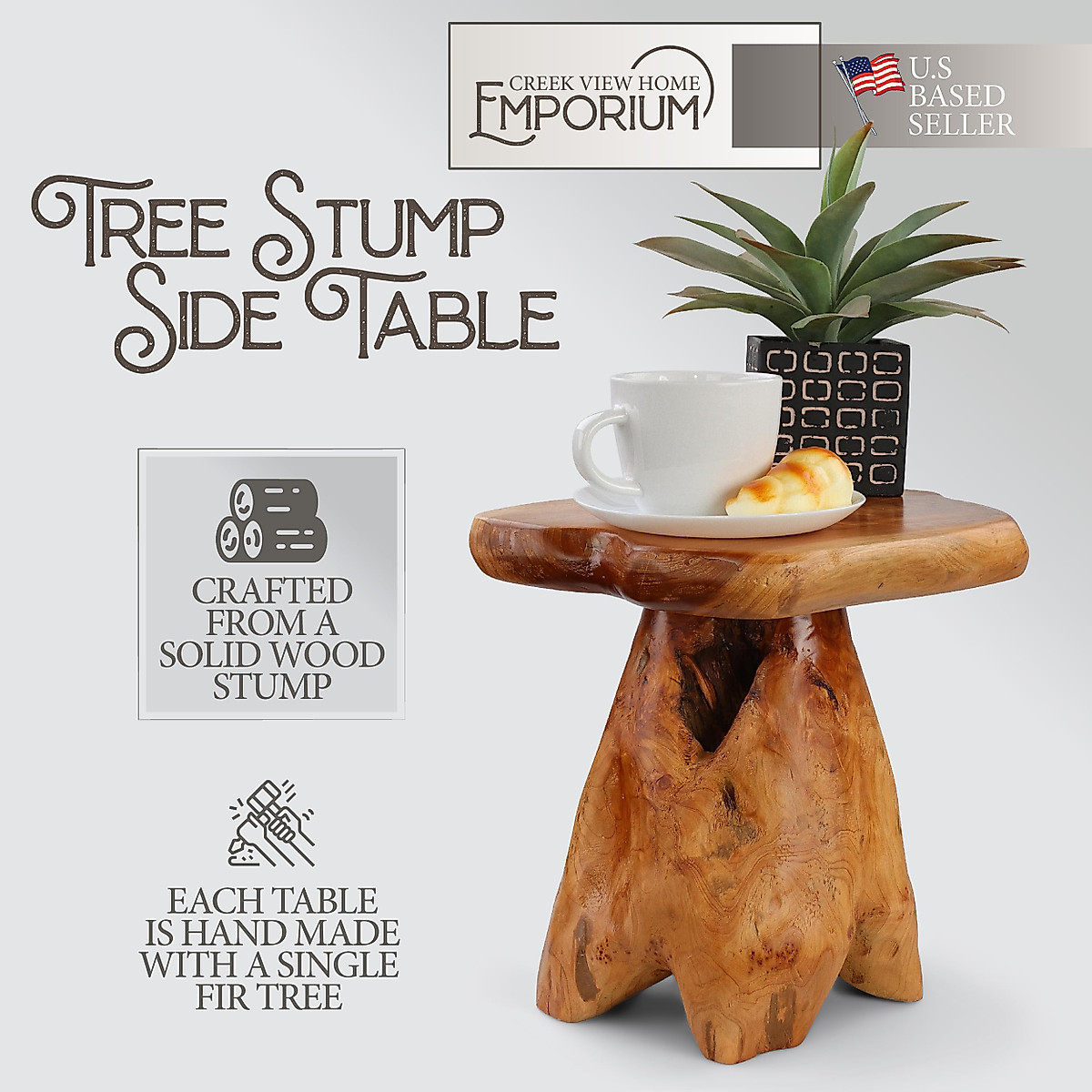 Creekview Home Emporium Tree Stump End Table - 14 Inch Natural Fir Wood Side Table - Rustic Bedside Nightstand - Decorative Stool Plant Stand for Cabin Furniture - Log Plant Stand for Outdoor Garden
