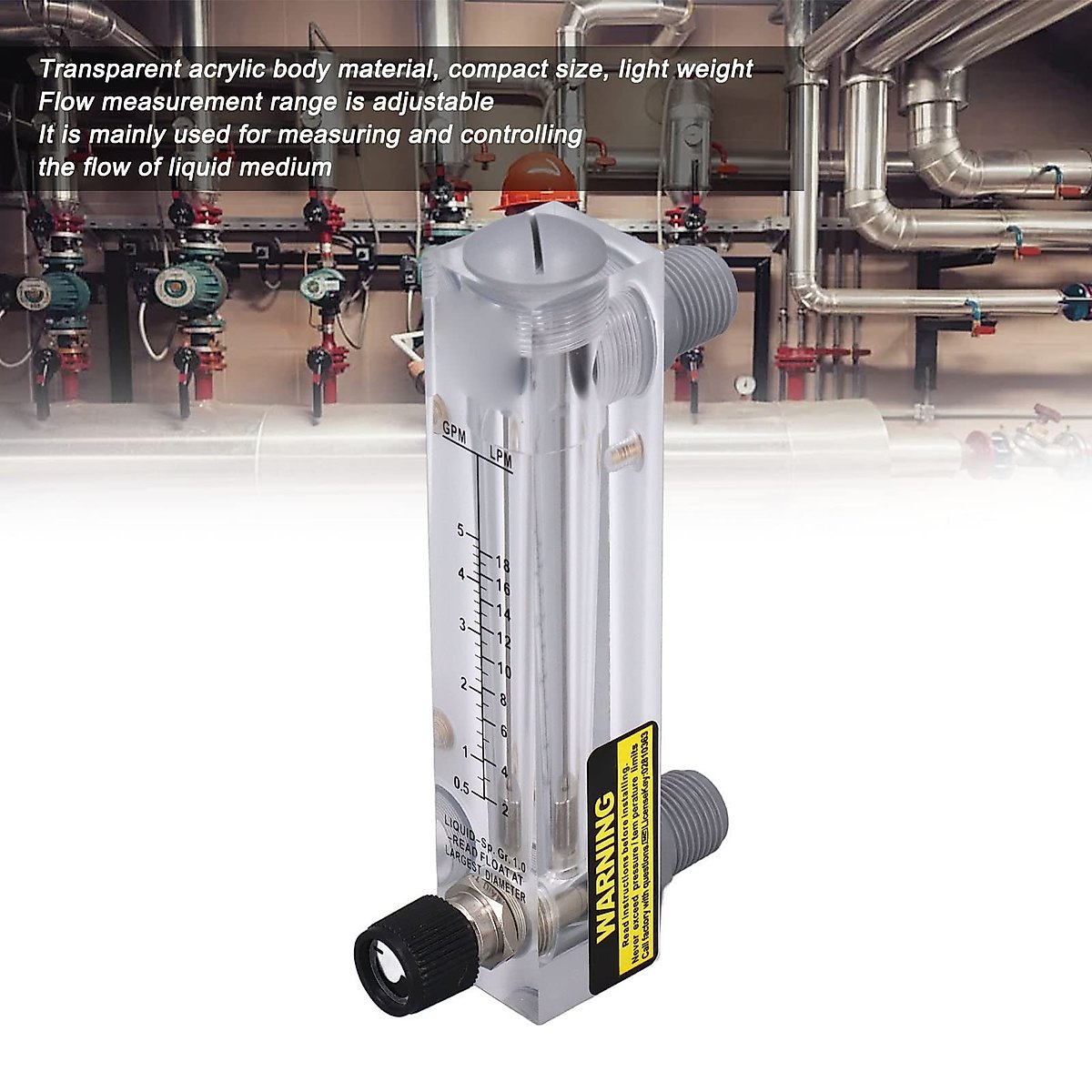 Liquid Flowmeter, Panel Type High Accuracy Water Meter Acrylic Transparent Adjustable Fluid Meter for Measure and Control The Rate of Liquid Medium, 0.5-5GPM