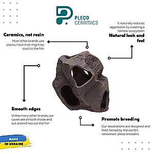 Plecoceramics Ceramic Magma Boulder Stone Decoration - Aquarium Fish Tank Hideway Decor - for Cichlids Plecos Bettas