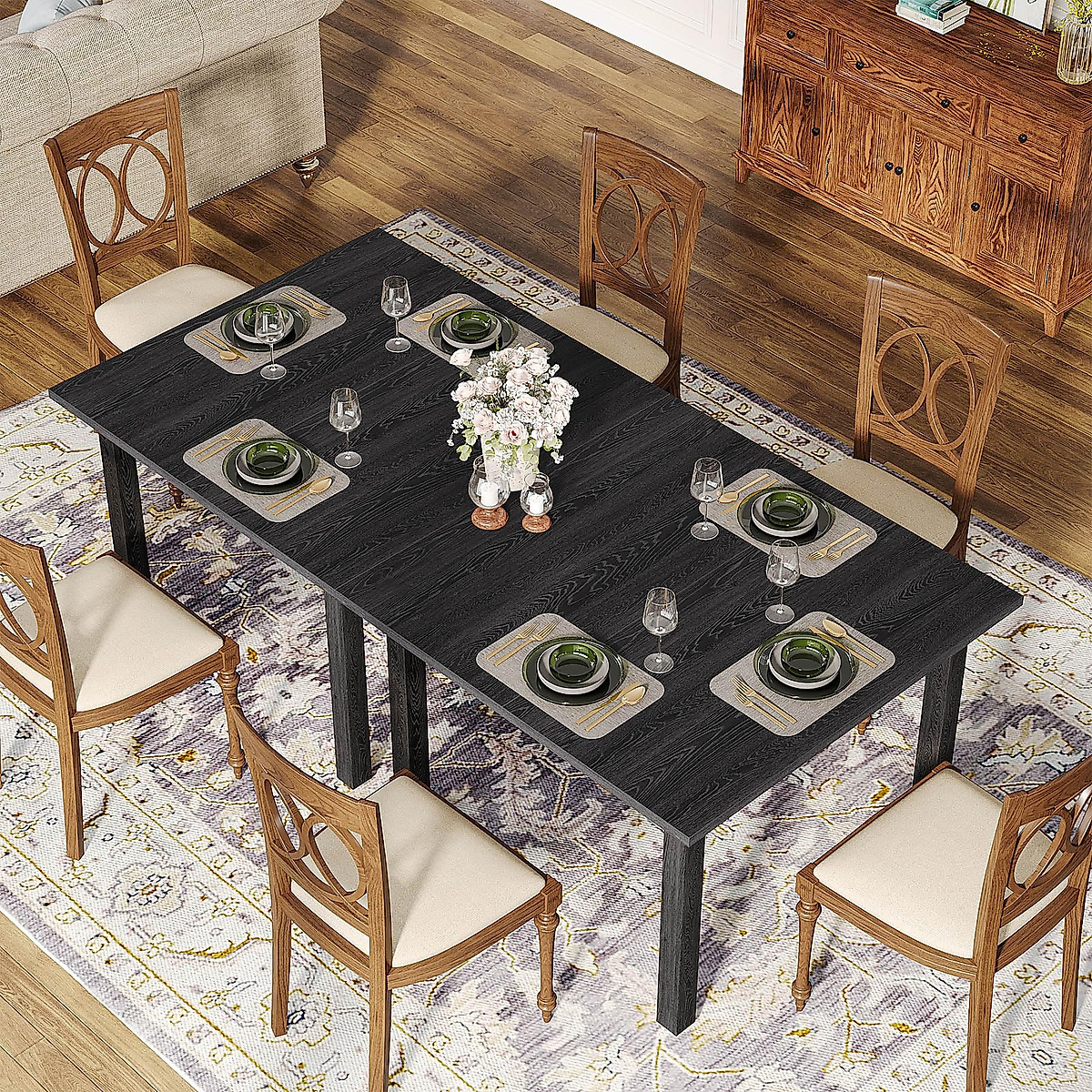 Tribesigns Wood Dining Table Modern Kitchen Table for Dining Room Living Room, 2-4 People Dining Room Table Square Dinner Tables with Wooden Legs Thick Top for Small Space, Pure Black(Only Table)