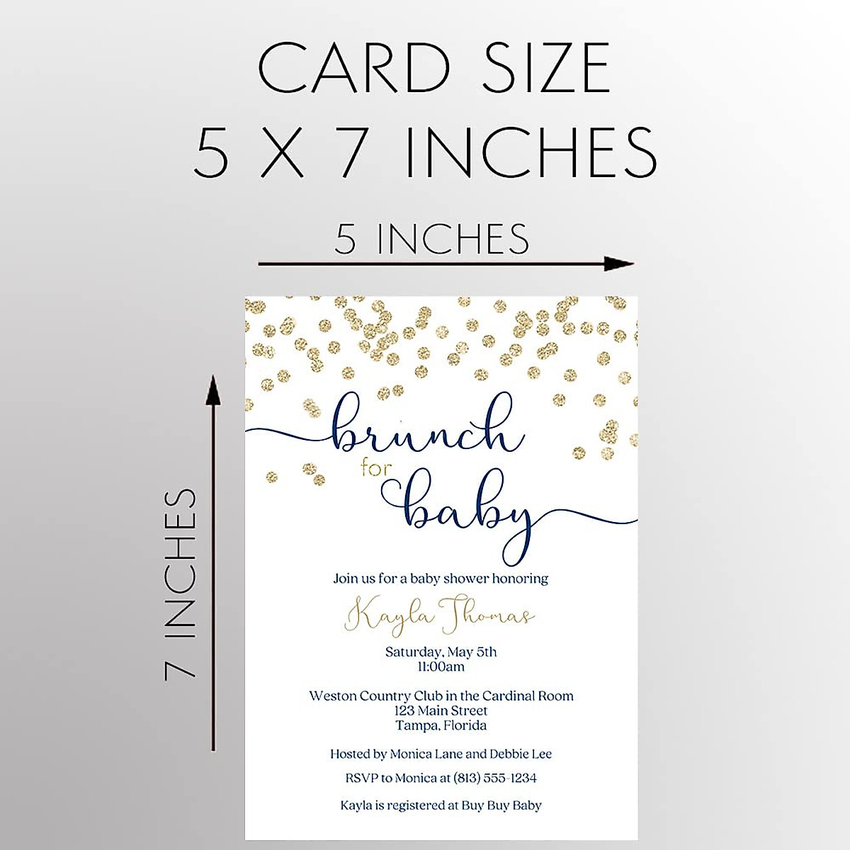 Brunch for Baby Invitations Shower Sprinkle Invites Navy Blue Gold Confetti Mimosa Champagne Glitter Sparkly Boys Printed Cards (12 count)