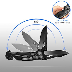 GVDV Utility Pocket Knife with 7Cr17 Stainless Steel - Folding Knife for EDC Outdoor Camping Hunting, Seatbelt Cutter, Glass Breaker for Emergencies, Black