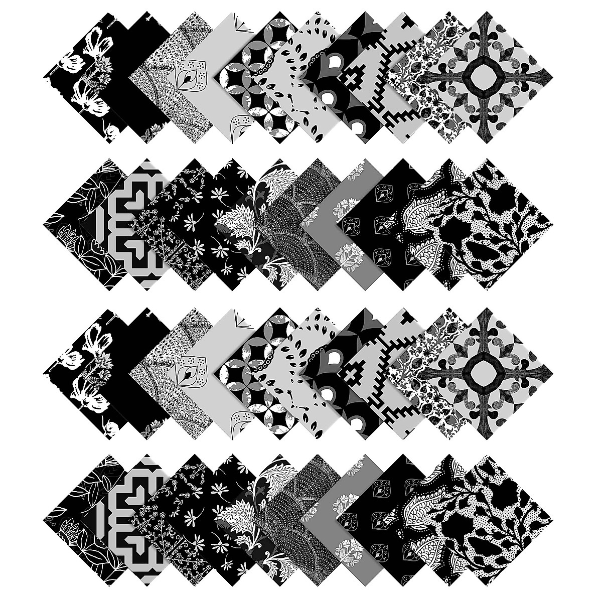 Soimoi 40Pcs Floral Artistic Print Cotton Precut Fabrics for Quilting Craft Strips 2.5x42inches Jelly Roll - Black