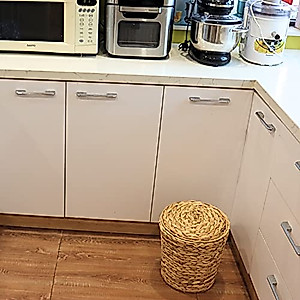 KOLWOVEN Wicker Trash Can with Lid in Bedroom, Bathroom - 3 Gallon Small Trash Can in Office - Boho Woven Wicker Waste Basket - Office Garbage Cans for Under Desk with Plastic Insert