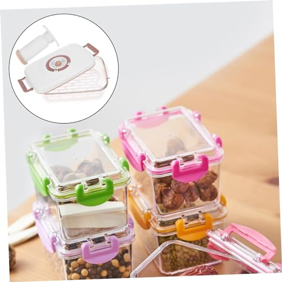 VOSAREA Airtight Food Storage Containers Large 1.2l Hand Pump Sealed Lunch Box for Flour Sugar Crisper Storage Box for Fruits