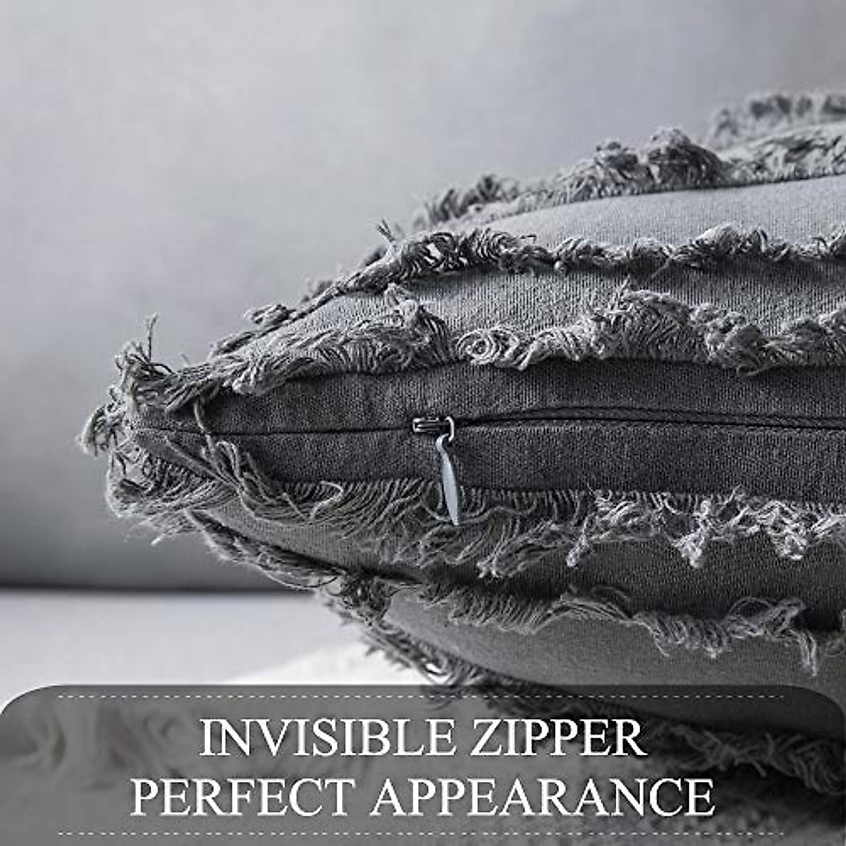 MIULEE Set of 2 Decorative Boho Throw Pillow Covers Linen Striped Jacquard Pattern Cushion Covers for Sofa Couch Living Room Bedroom 18x18 Inch Dark Grey