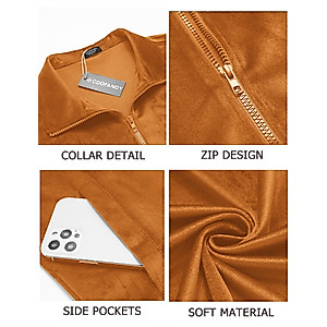 COOFANDY Zip Up Jacket Men Lightweight Microfleece Full Zip Jacket Sweatshirt Winter Light Brown, Medium