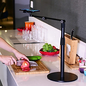 Viozon Tablet Phone Overhead Stand, Height & 360 Degree Angle Adjustable, Aluminum Desktop Stand, Compatible with 3.5-11" Cellphone or Tablet Such as iPhone iPad Pro Air Mini, Samsung, Nexus(AP-4P-B)