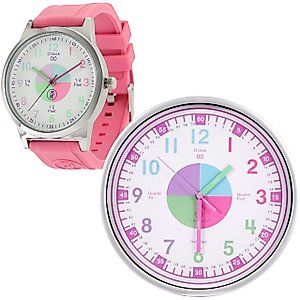 OWLCONIC Telling Time Teaching Clock - Bundled with Kids Watch. Learn to Tell Time Resources. Pink