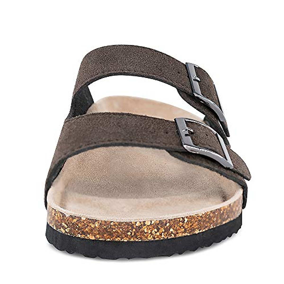 TF STAR Men’s Cow Suede Leather Slide Sandals,2-Strap Adjustable Buckle,Casual Slippers, Slide Cork Footbed shoes