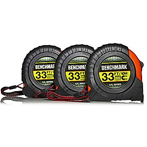 3 PACK - 33 Foot Tape Measure - Benchmark CXL Series - Measuring Tape/Tape Measures with Large Magnetic Claw Tip - Bulk Pack