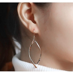 Stainless Steel Rhombic Wave Shaped Simple Plain Dangle Earrings (Silver)